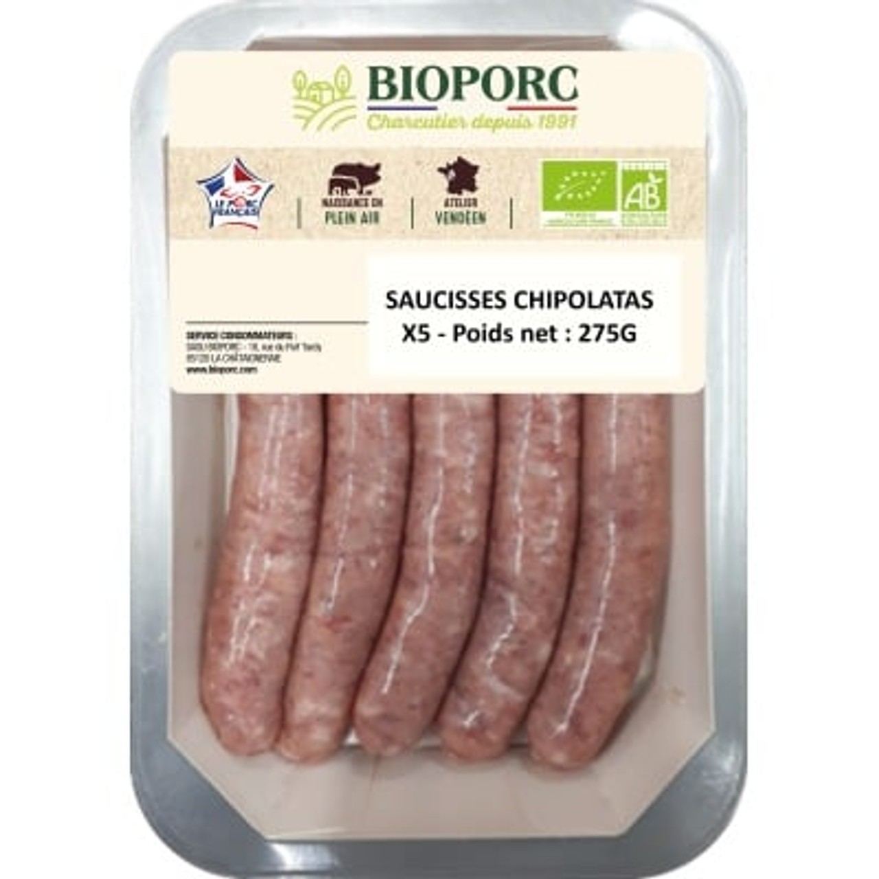Bioporc Saucisses Chipolatas Nature *5 275g - Monoprix Courses en ligne et offres