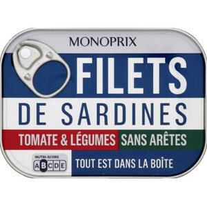 Monoprix Filets de Sardines Tomate & Légumes Sans Huile 100g - Monoprix ...