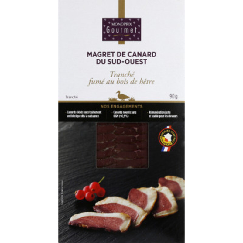Monoprix gourmet Magret de canard tranché fumé 90g - Monoprix Courses ...