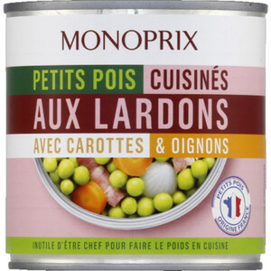 Monoprix Petits pois Cuisinés aux Lardons, Carottes & Oignons 280g ...