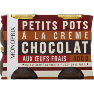 Monoprix Petits pots à la crème chocolat et aux oeufs frais 4x100g ...