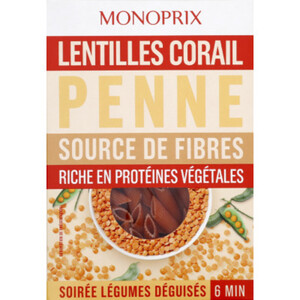 Monoprix Penne Lentilles Corail 250g - Monoprix Courses en ligne et offres