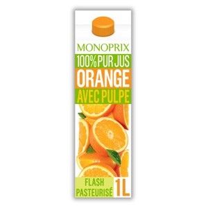 Monoprix Jus d'orange avec pulpe 100% pur jus 1L - Monoprix Courses en ...