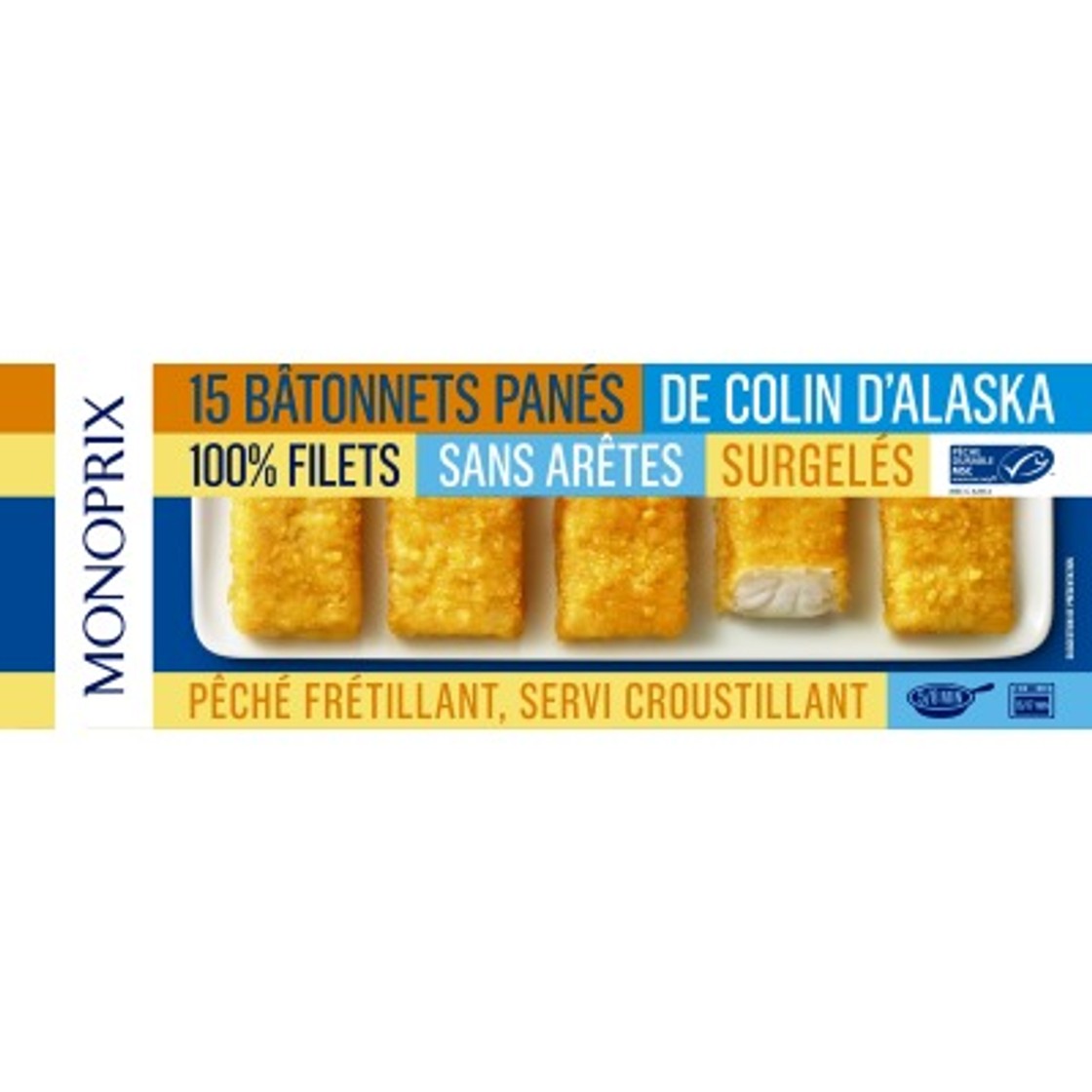 Monoprix 15 Bâtonnets panés de colin d'Alaska MSC 450g - Monoprix ...